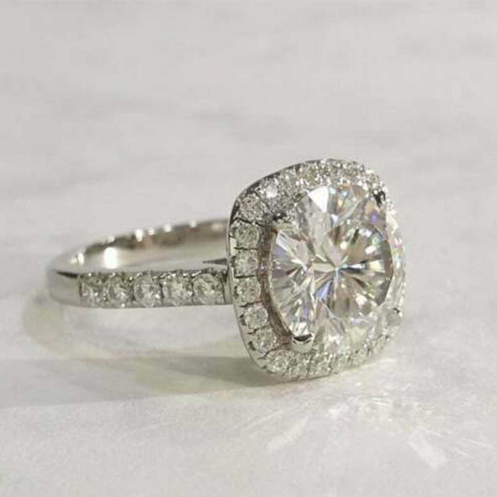 Buy 3ct Classic Round Cut Moissanite Halo Engagement Ring With 14k Gold