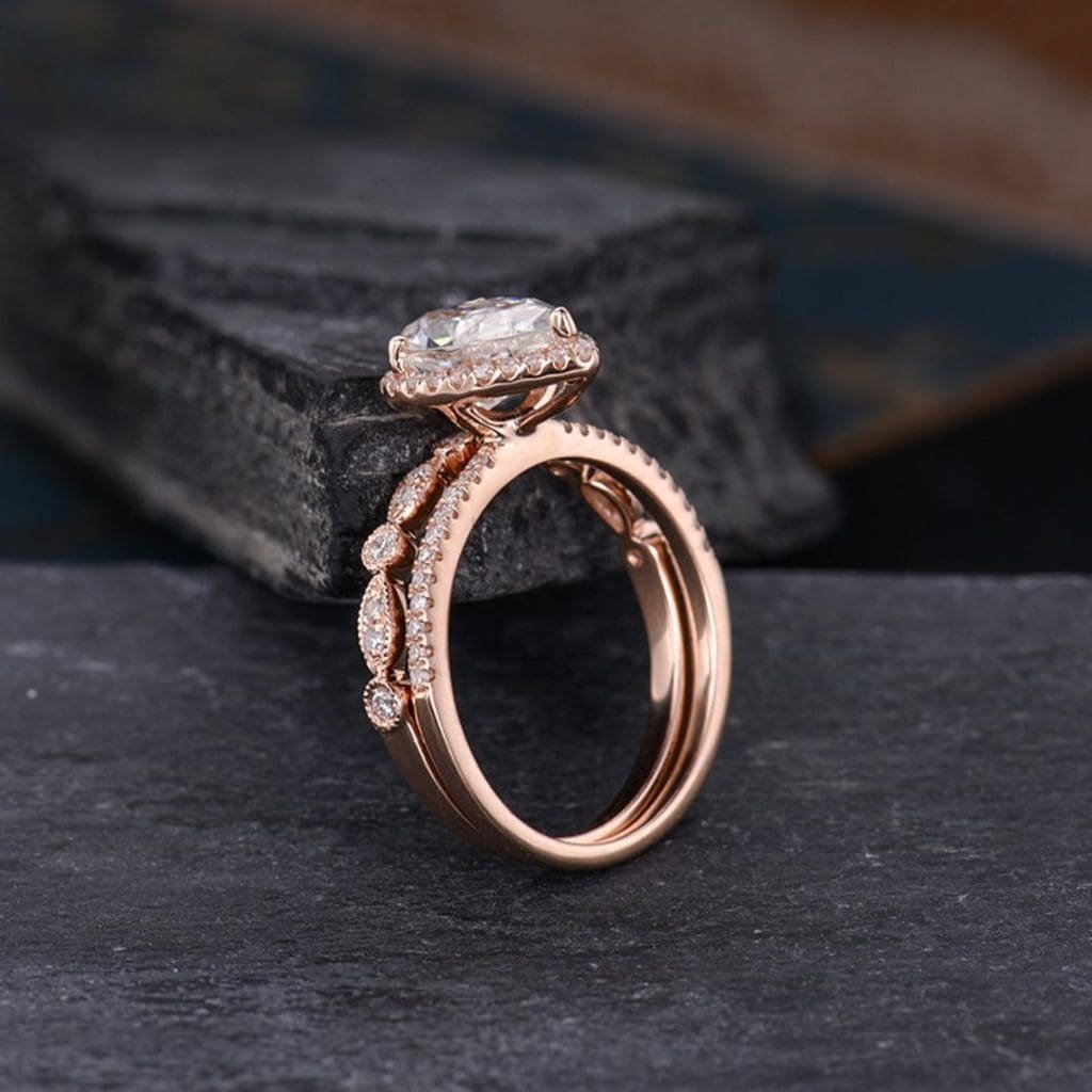 Buy 2ct Pear Shaped Moissanite Engagement Ring Rose Gold Bridal Set